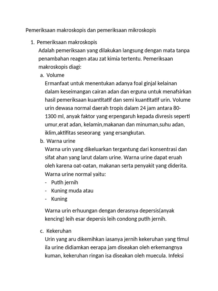 Pemeriksaan Makroskopis Dan Pemeriksaan Mikroskopis | PDF