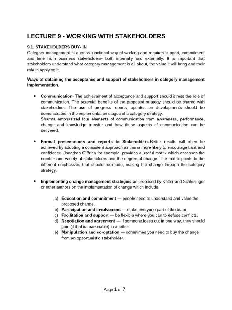 Lecture 9 - Working With Stakeholders | PDF