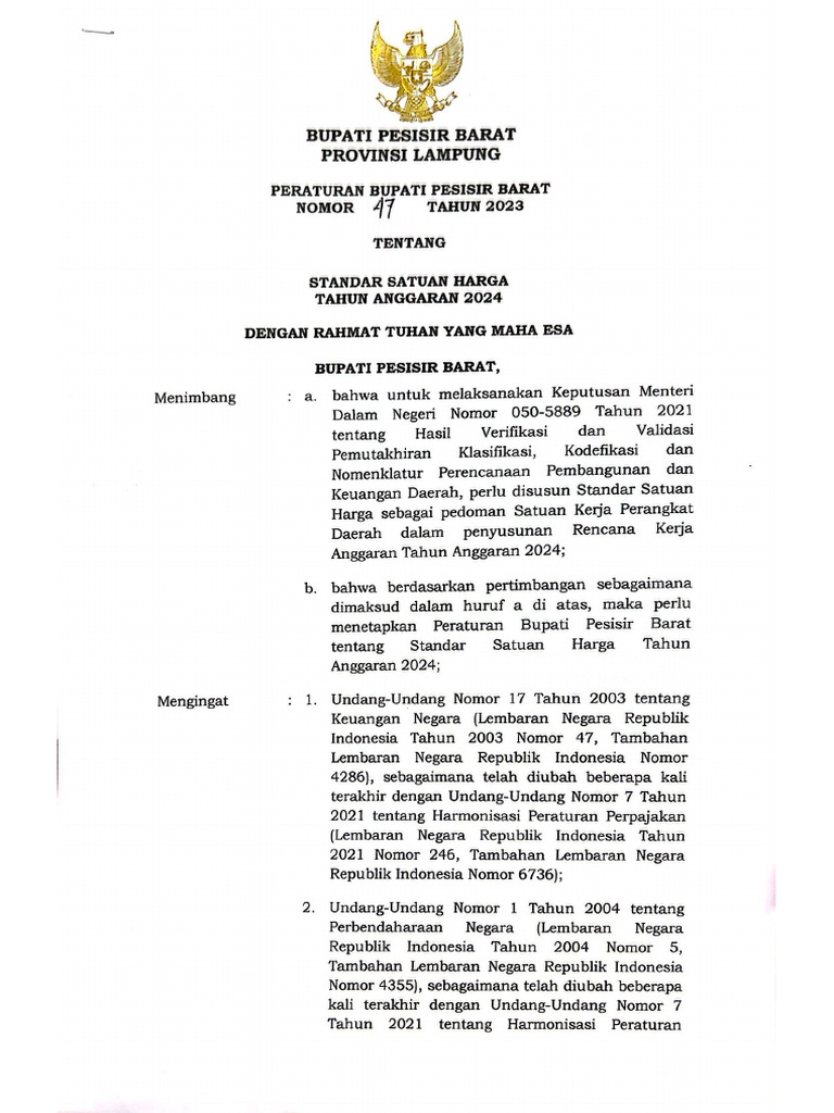 Perbup SSH No 47 Tahun 2023 | PDF