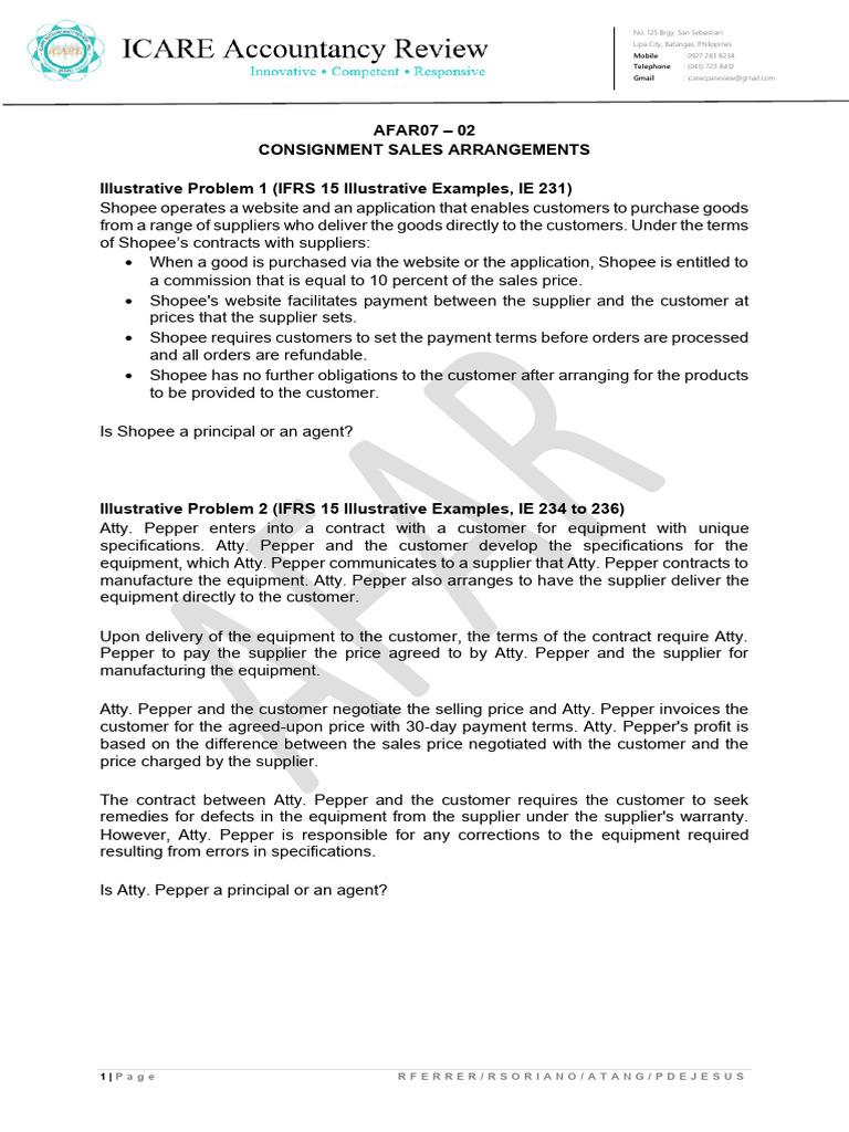 AFAR07 02 Consignment Sales Arrangement | PDF