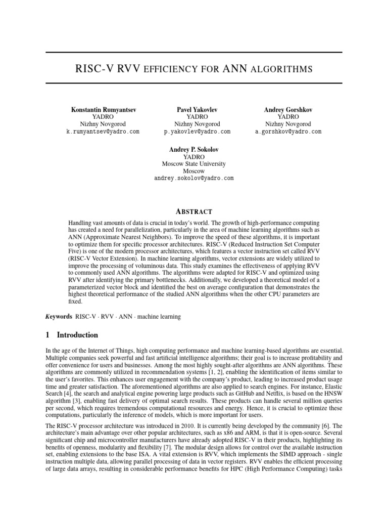Risc-V RVV ANN: Efficiency For Algorithms | PDF