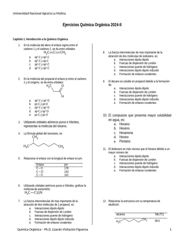 Separata de Ejercicios | PDF | Enlace químico | Fuerza intermolecular