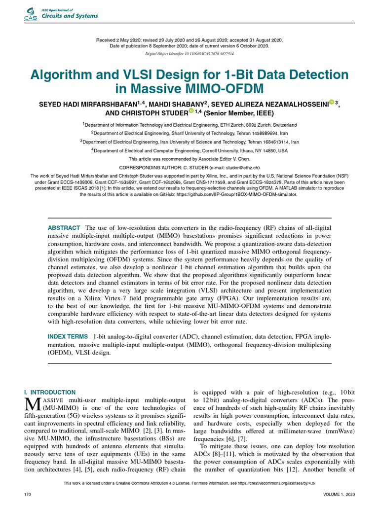 Algorithm and VLSI Design For 1-Bit Data Detection in Massive MIMO-OfDM | PDF