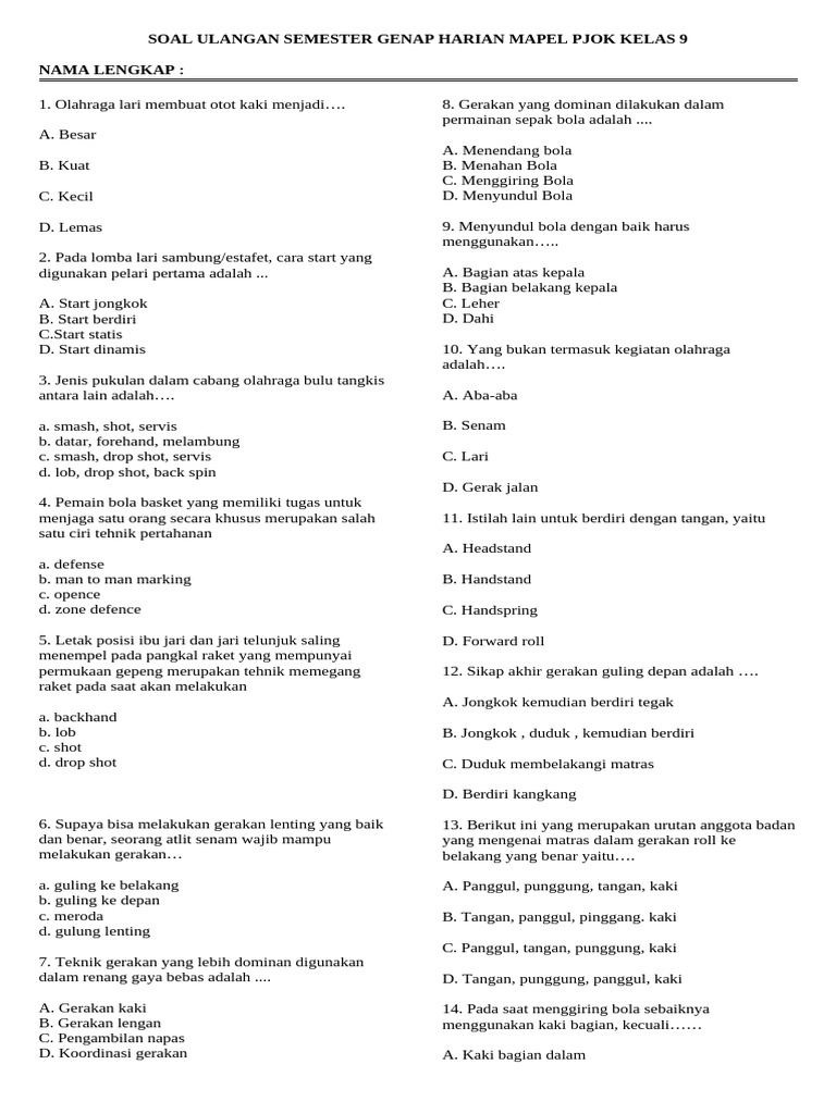 Soal Ujian Sekolah Kelas 9 | PDF