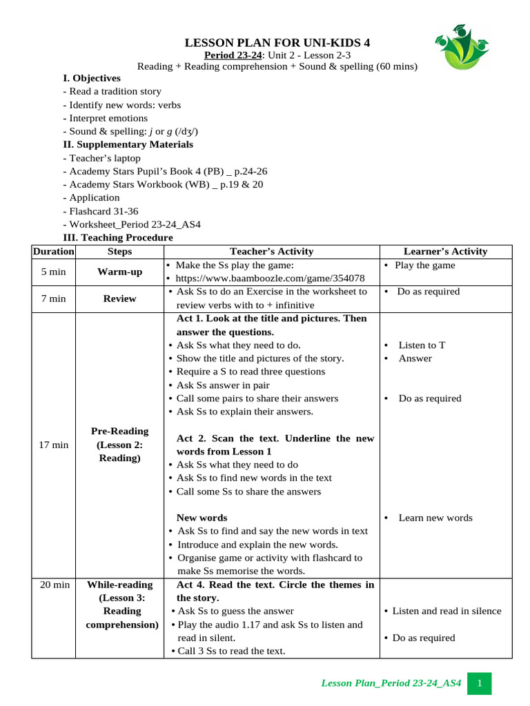 Lesson Plan - Period 23-24 - AS4 | PDF