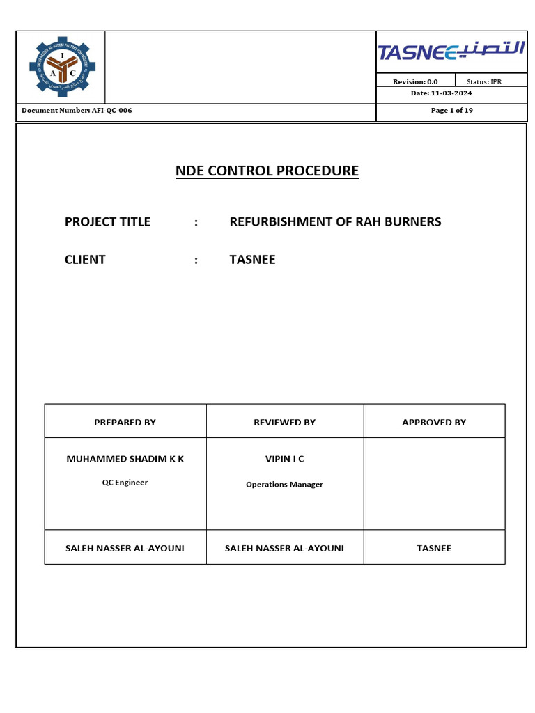 NDE Control Procedure | PDF
