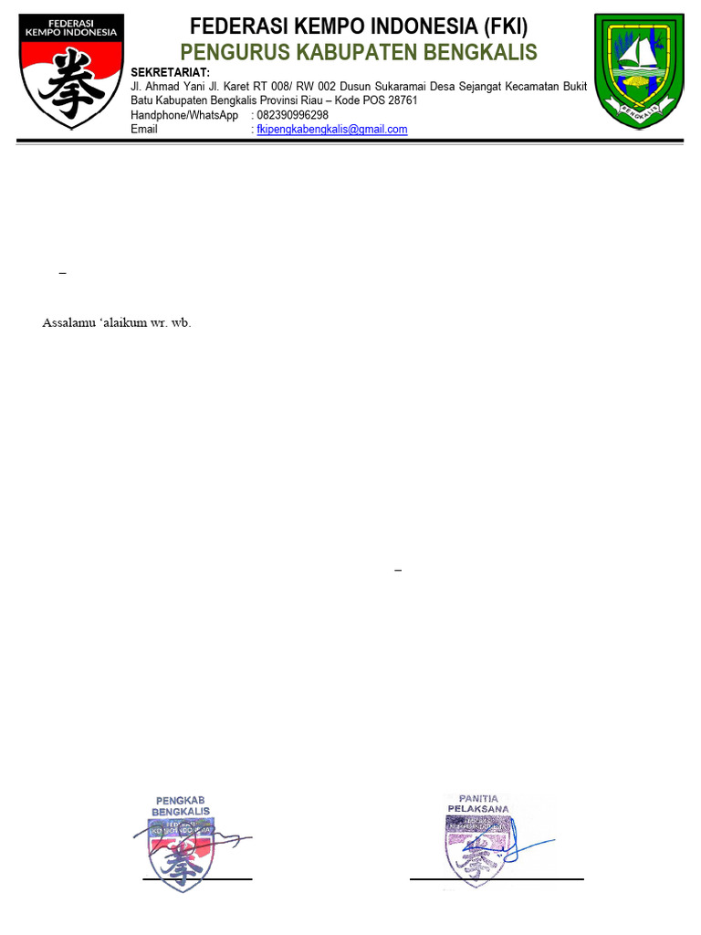 Undangan Umum P2T2 Dan Ukt Kempo Sport Fki Pengka Bengkalis Tahun 2023 | PDF
