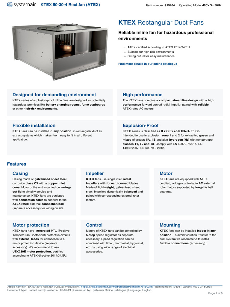Systemair KTEX 50-30-4 Rect - Fan (ATEX) | PDF