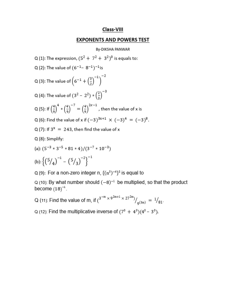 Class 8 Exponents and Powers | PDF