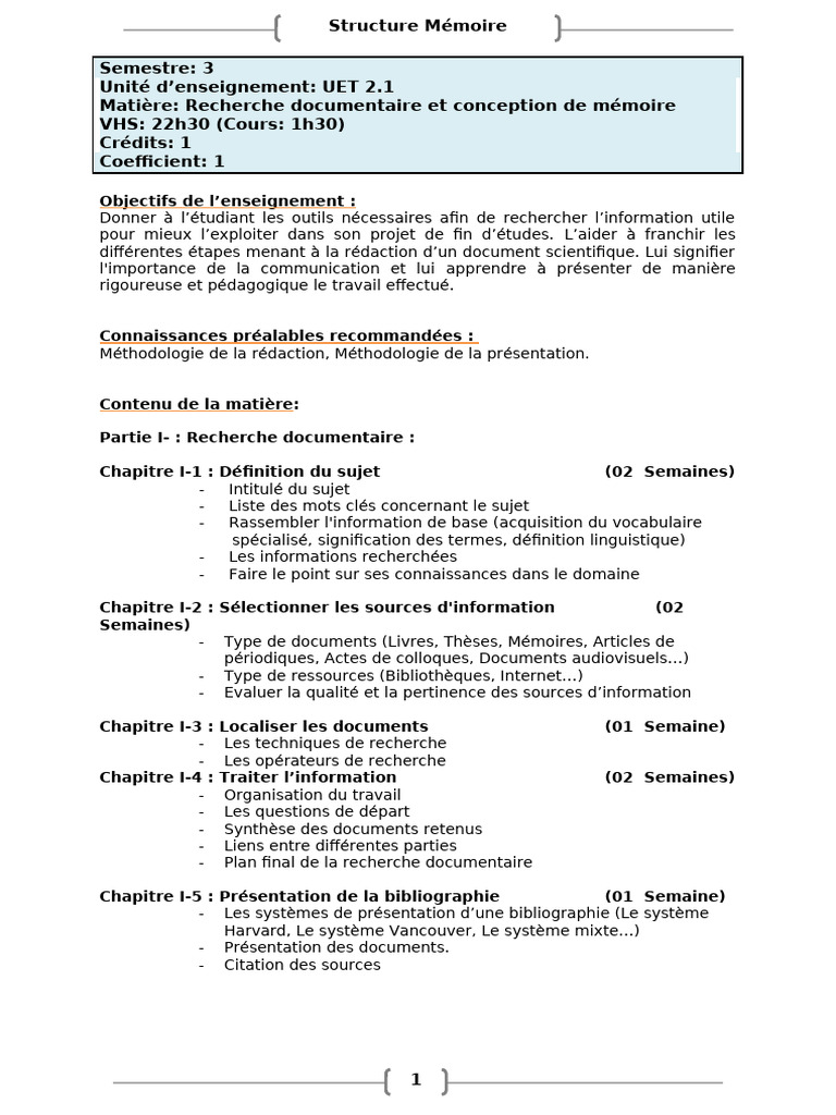 Cours structure mémoire | PDF