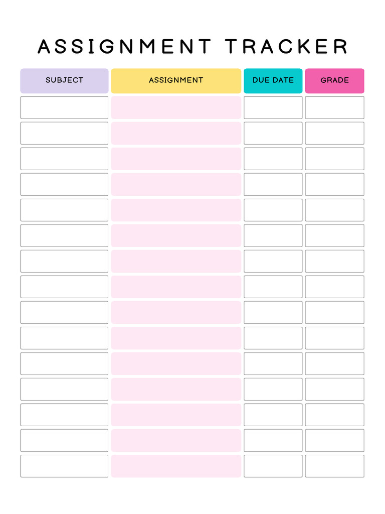 Pink And White Simple Assignment Tracker Planner Pdf