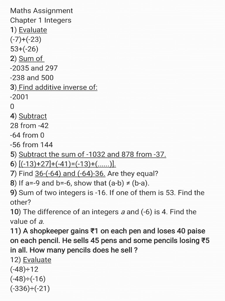Integers 1 | PDF