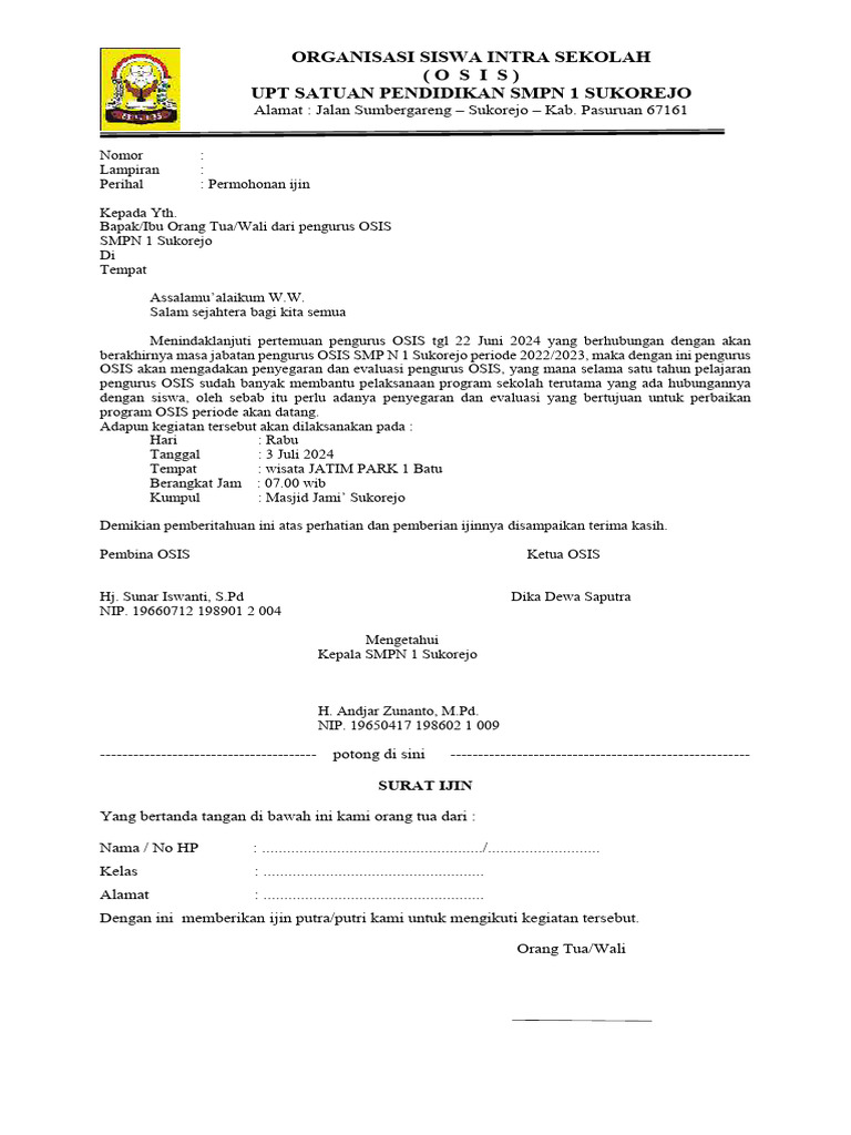 Surat Ijin Osis | PDF