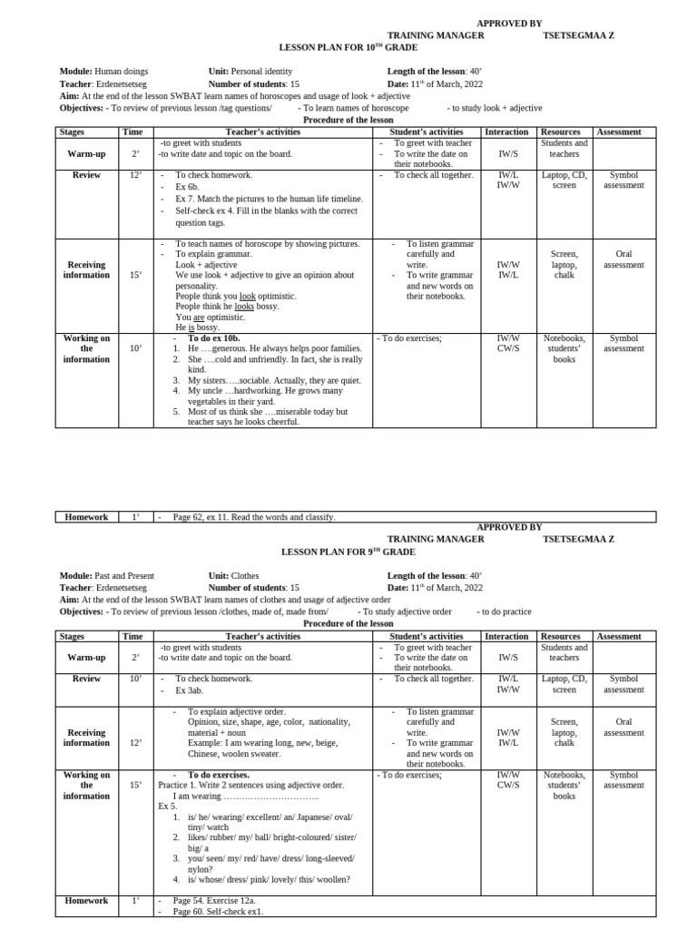 Lesson Plan Unit 4 | PDF