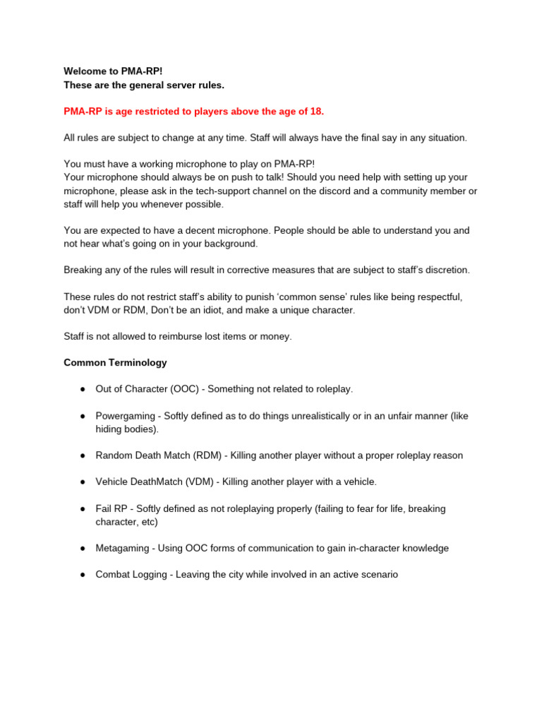 PMA-RP Rules 2.0 | PDF