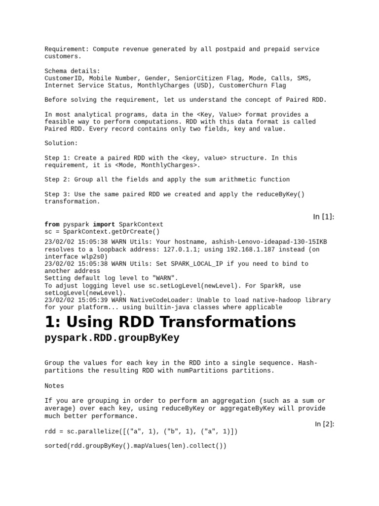 Grouping Data Using RDD, SQL DataFrame and PySpark - Pandas | PDF