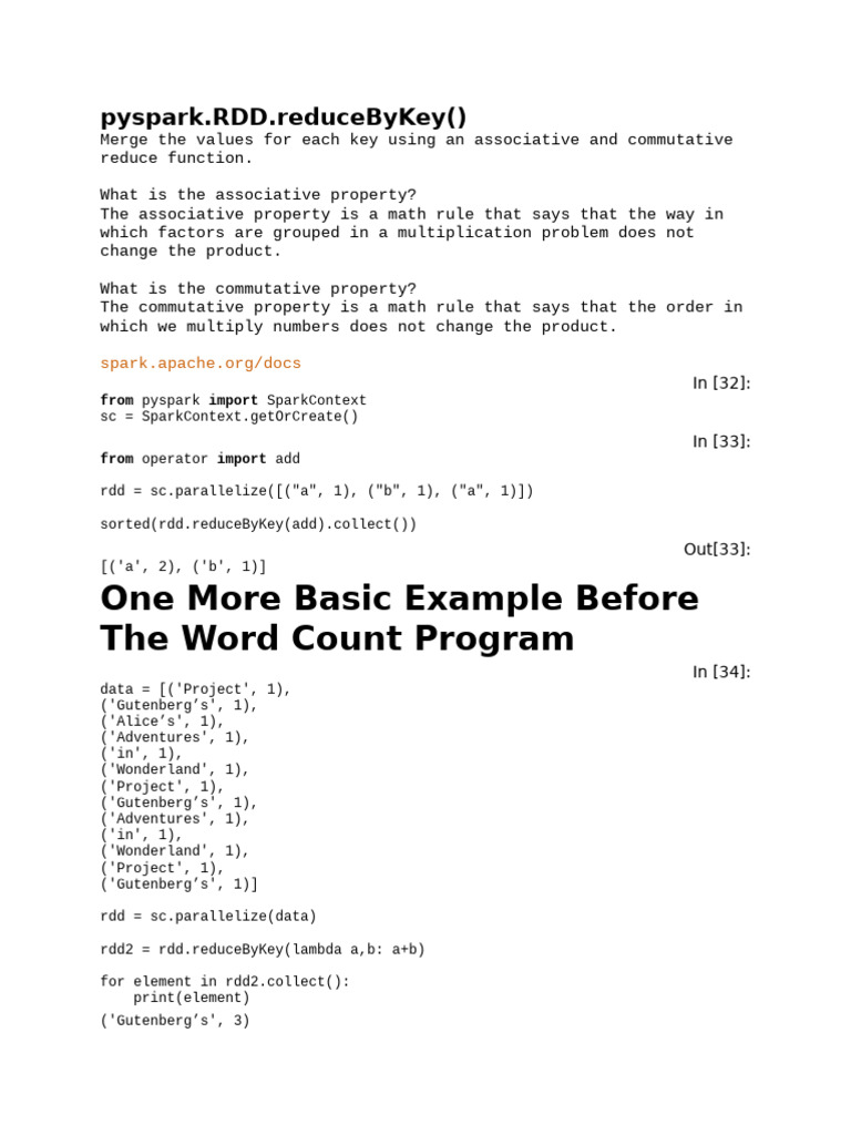 PySpark's reduceByKey Method, Word Count and Line Count Programs | PDF
