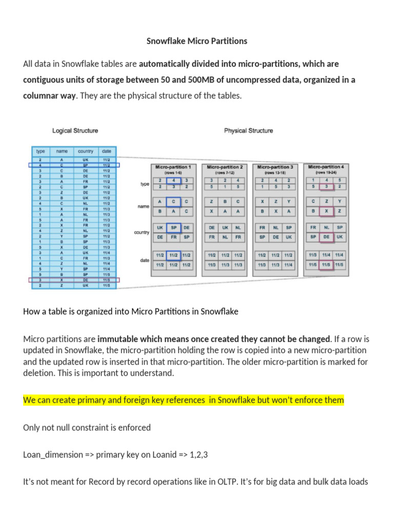 Snowflake Micro Partitions - Pruning | PDF