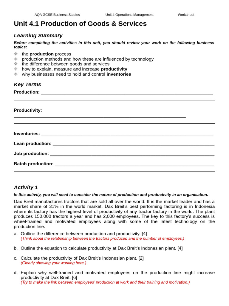 Unit 4.1 Worksheet | PDF