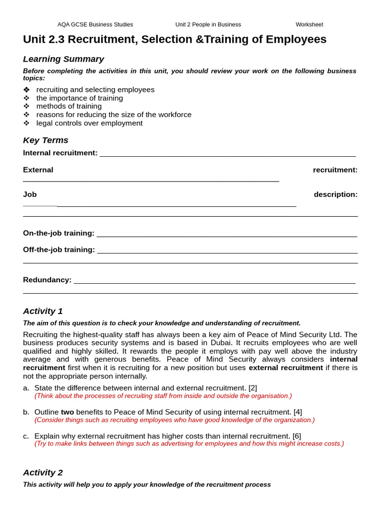 Unit 2.3 Worksheet | PDF