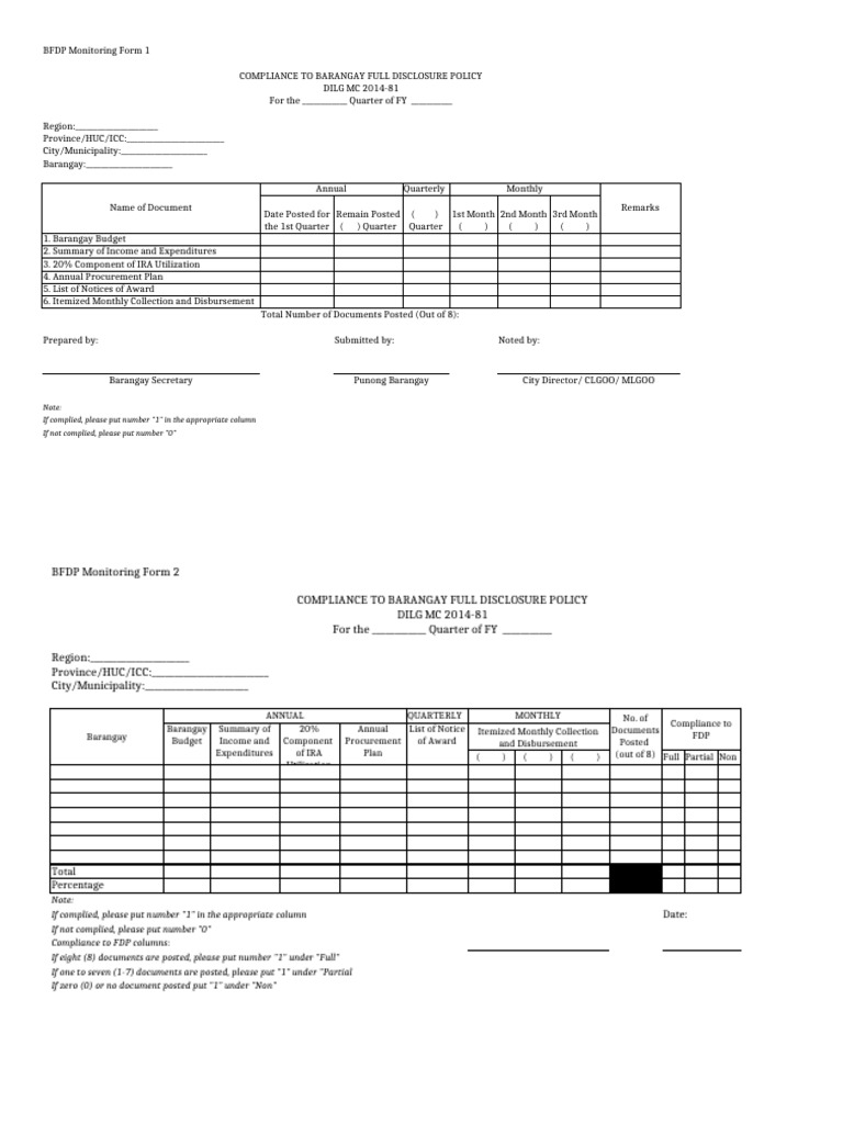 BFDP Forms For Download Only | PDF