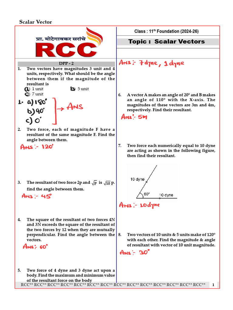 RCC DPP Vectors | PDF | Euclidean Vector | Force