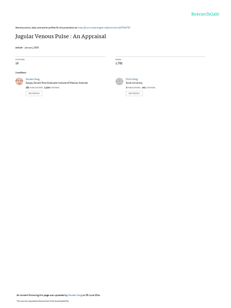 Jugular Venous Pulse An Appraisal | PDF