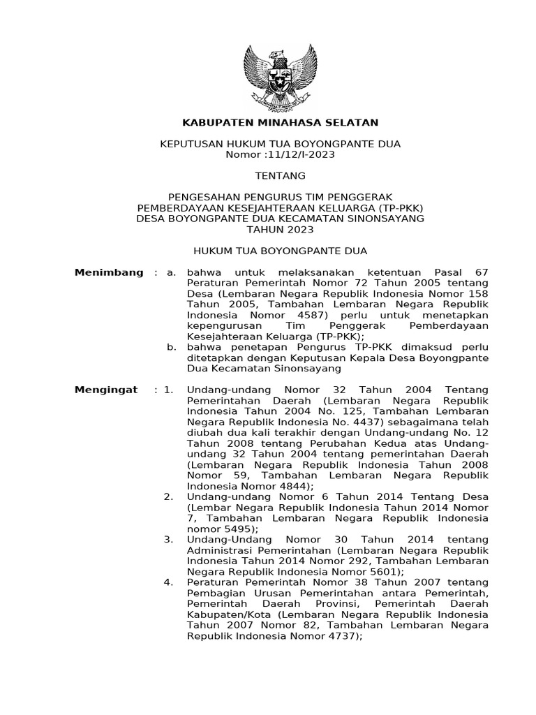 Contoh SK TP-PKK | PDF
