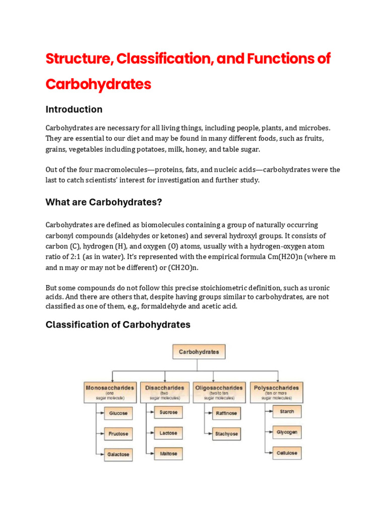 Carbohydrates - Classification, Structure and Function | PDF