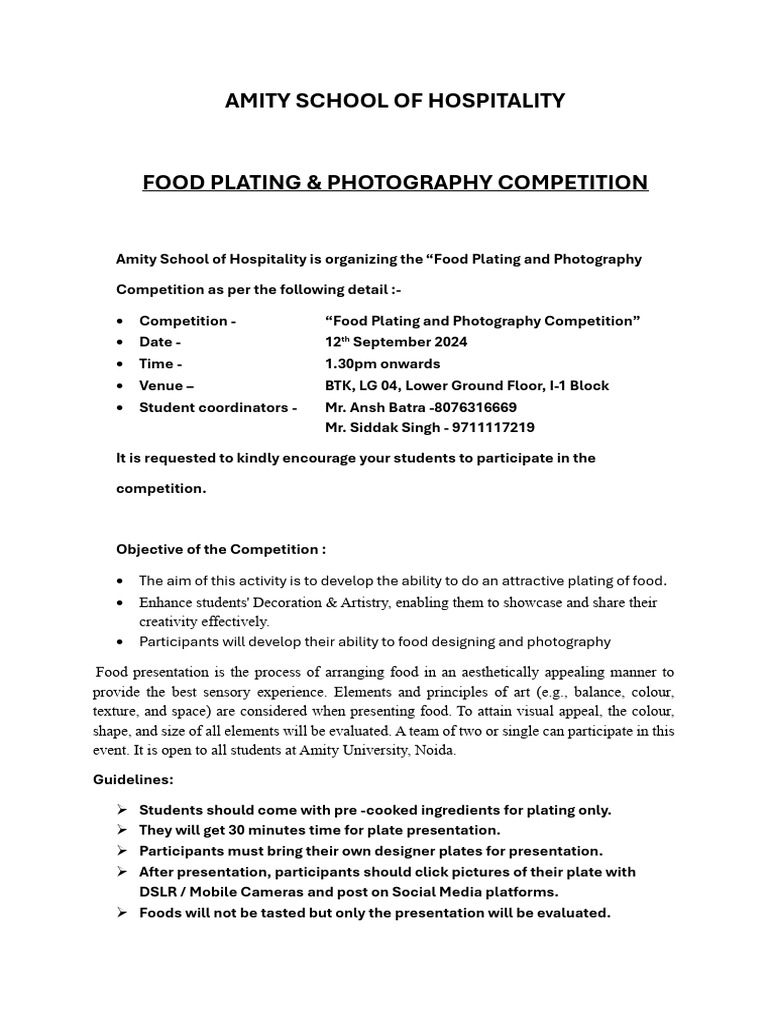 Food Plating Photography Competition Guidelines | PDF