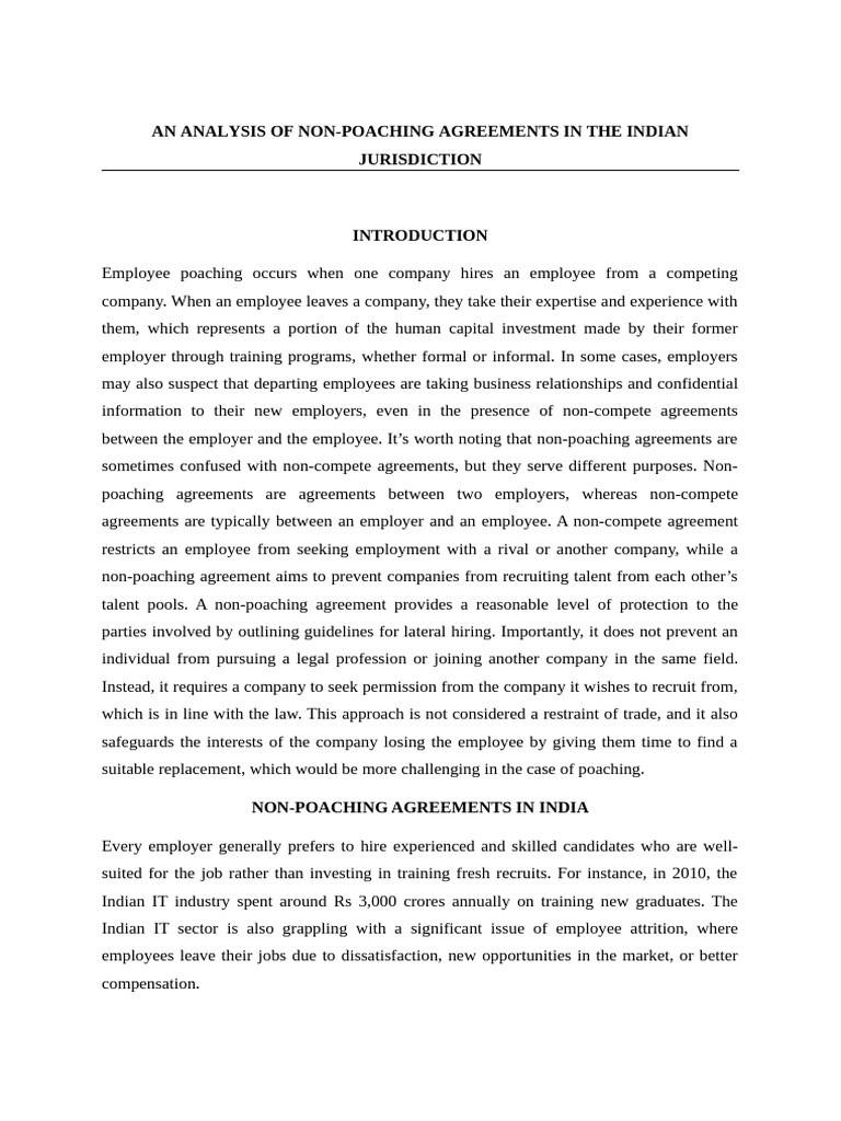An Analysis of Non-Poaching Agreements in India | PDF | Employment | Law