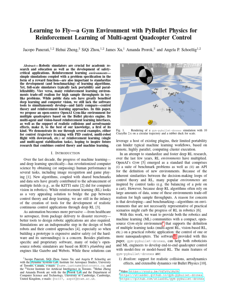 Learning to Fly a Gym Environment With PyBullet Physics for ...