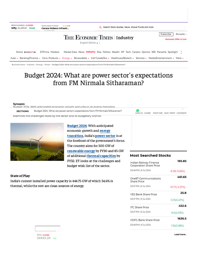 Power Sector Expectations for Budget 2024 | PDF | Master Of Business ...