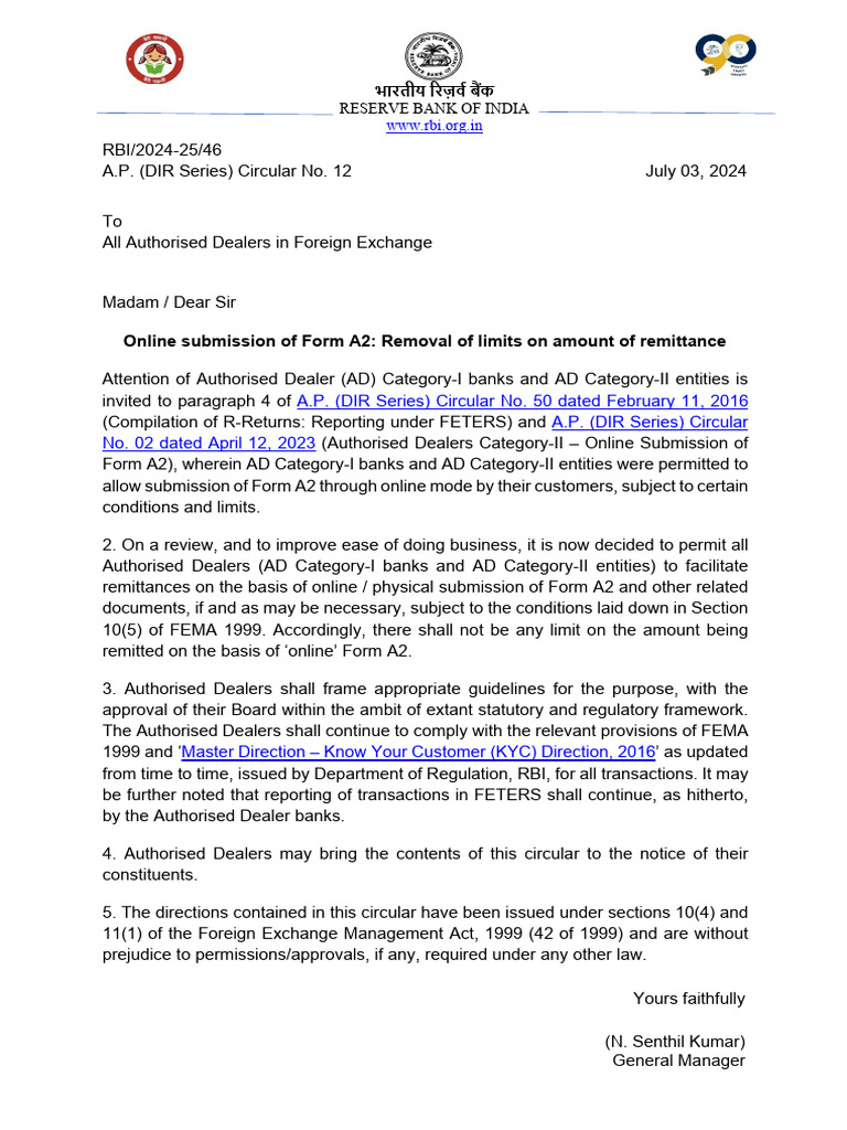Online Submission of Form A2 Guidelines | PDF | Reserve Bank Of India ...