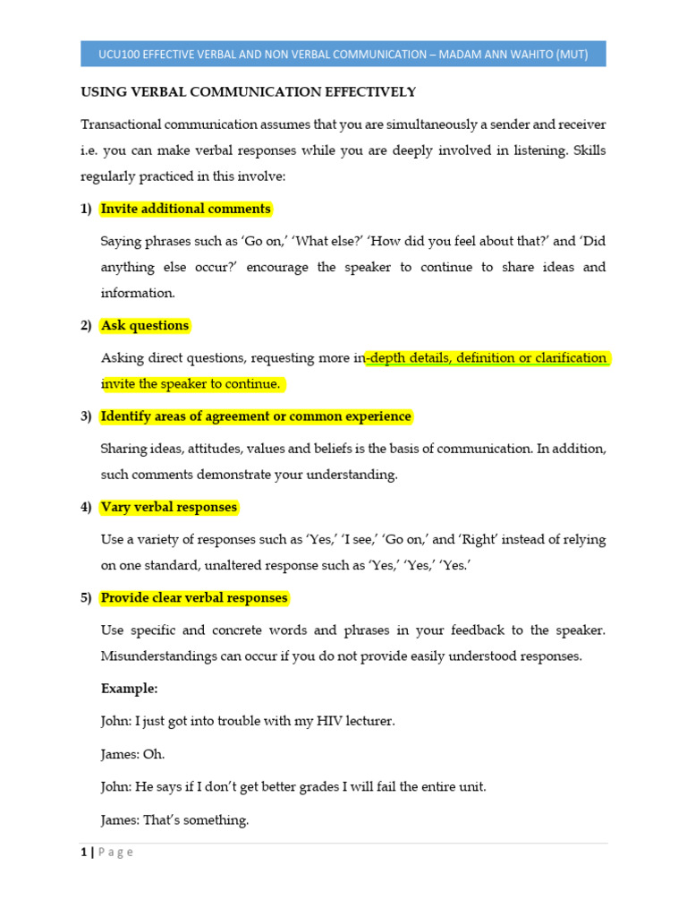 5 MUT Week 5 Effective Verbal and Non Verbal Communication | PDF ...