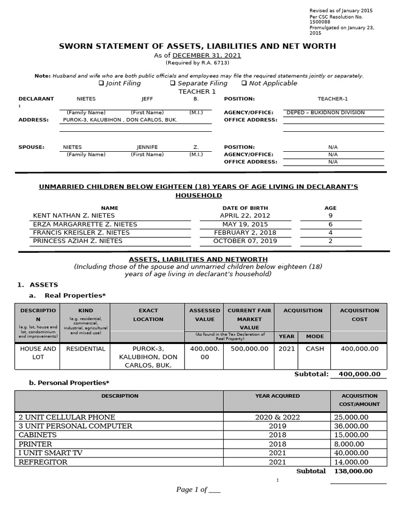 2015 SALN Form | PDF