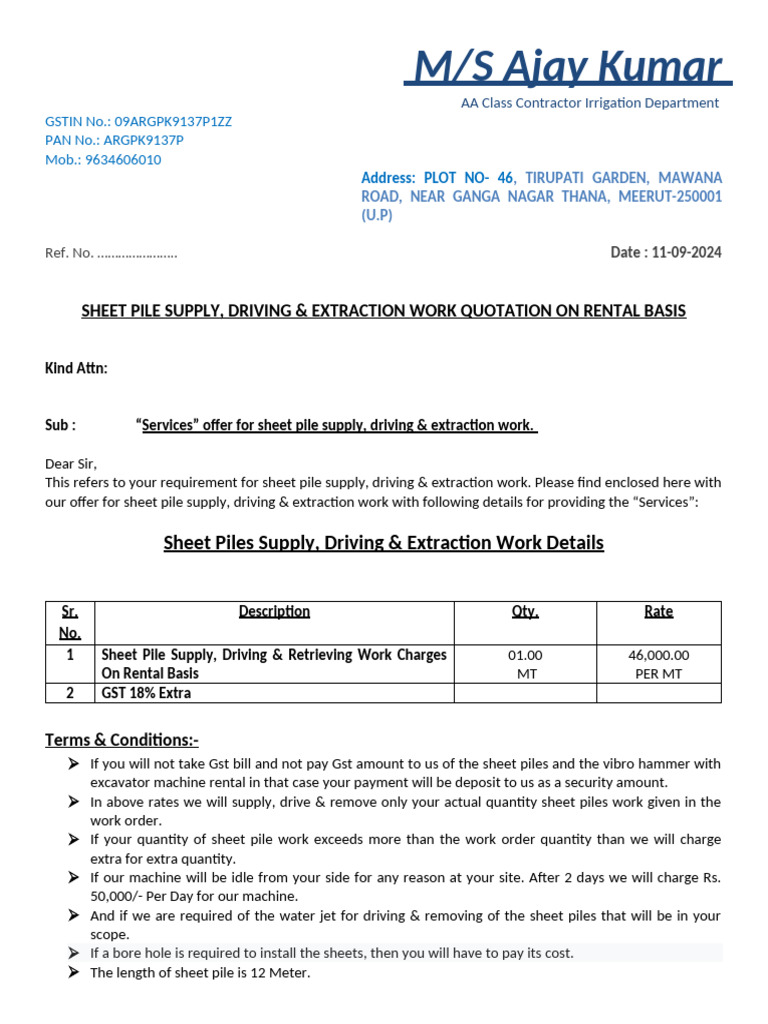 QUOTATION 46 Rs. Per KG | PDF