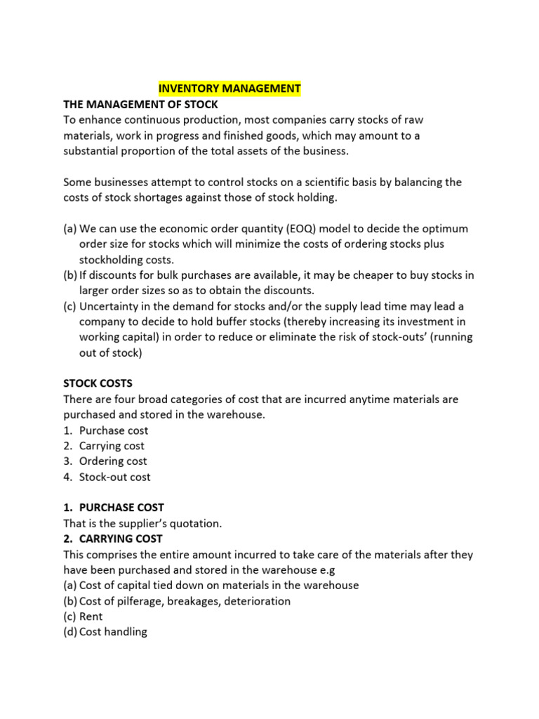 PM Lecture Note - Inventory Management | PDF