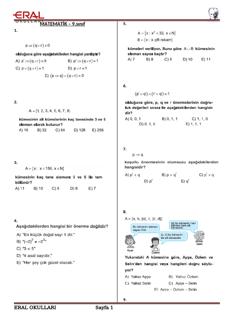 Matematik - 9.sınıf | PDF