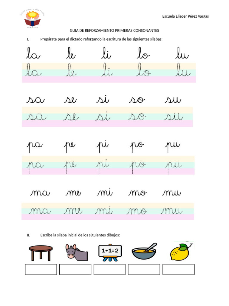 GUIA DE REFORZAMIENTO PRIMERAS CONSONANTES | PDF