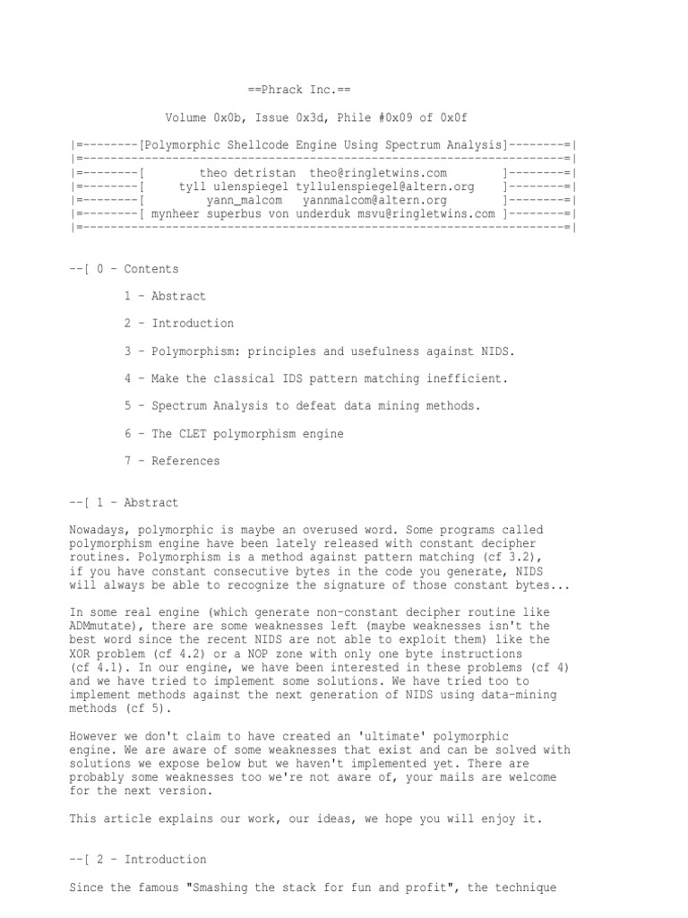 P61 0x09 Polymorphic Shellcode Engine By Clet Team Pdf Antivirus Software Instruction Set