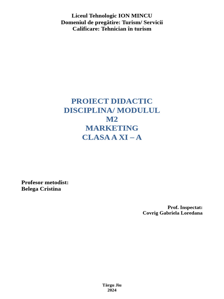 Proiect de Lecție - Marketing - Lecție de Va | PDF