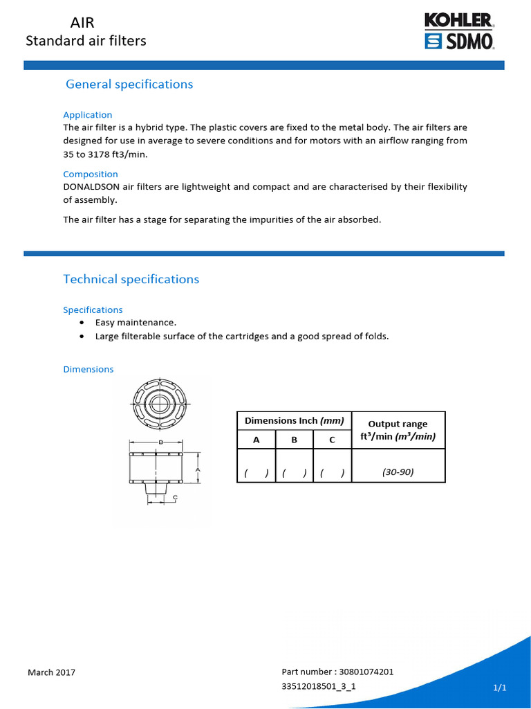 DAT.8 - Air Filter Datasheet | PDF
