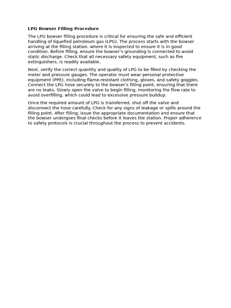 LPG Bowser Filling Procedure | PDF