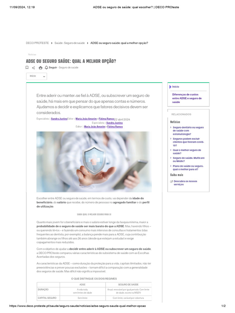 ADSE ou Seguro de Saúde: Qual Escolher? | PDF | Estilo de vida