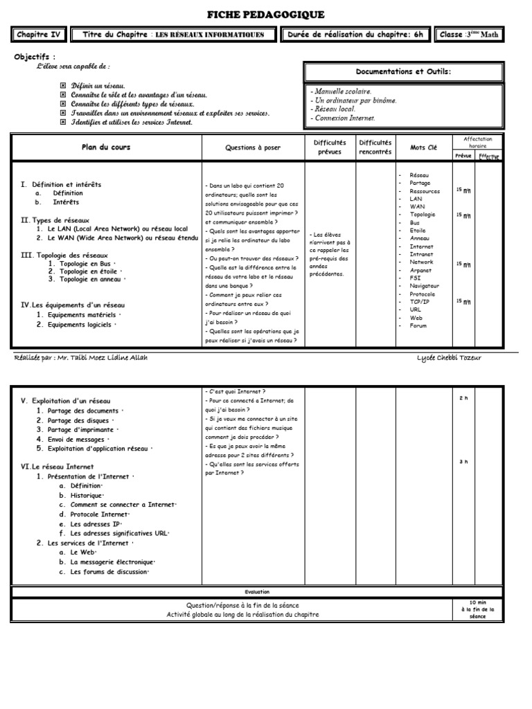 Fiche Pedagogique Reseau | PDF