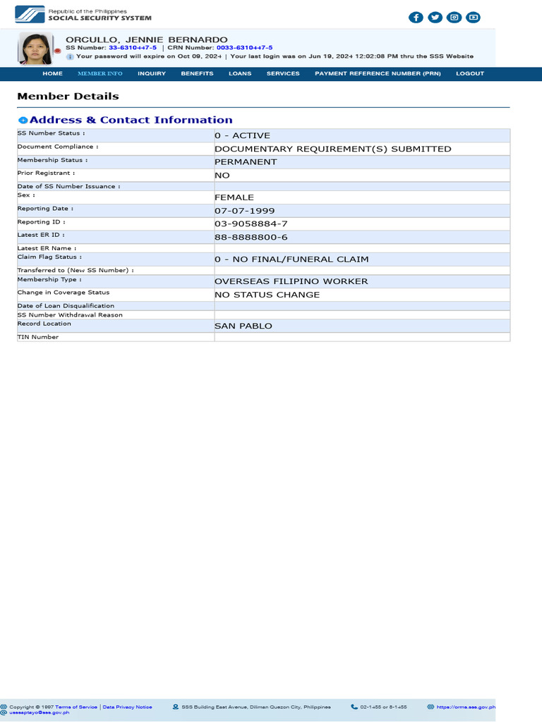 Republic of The Philippines Social Security System Member | PDF