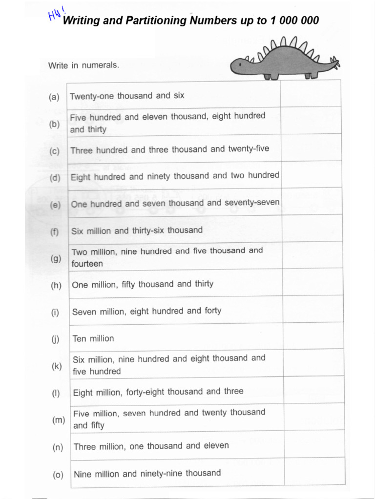 Worksheet 1-1 Writing Whole Numbers Up To 1000000 (Foundation) | PDF