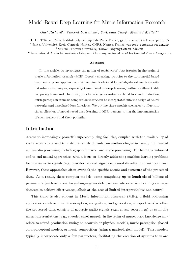 2024 Richard Model-Based Deep Learning For Music Information Research | PDF