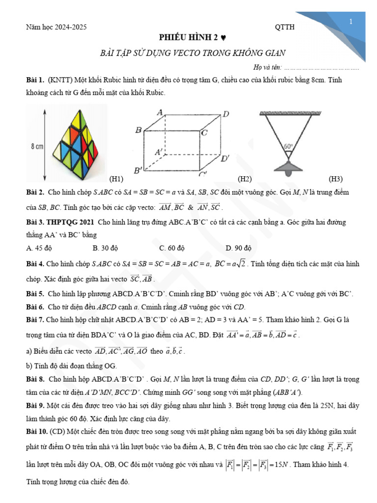 Bài T P NG: S D Vecto Trong Không Gian | PDF